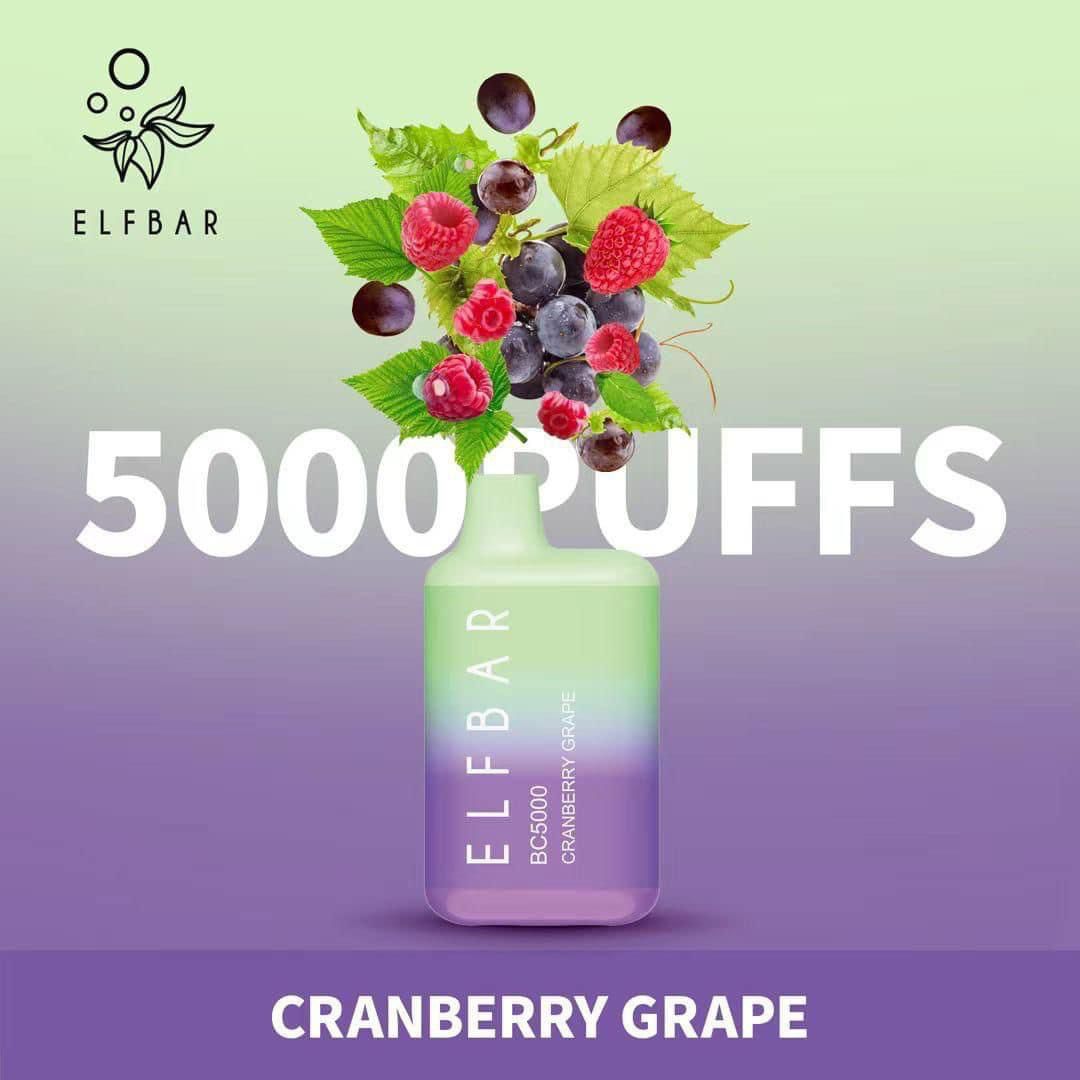 سحبه الفا بار عيار 5000 سحبه بنكهه العنب Elf Bar BC 5000 CRANBERRY GRA ...